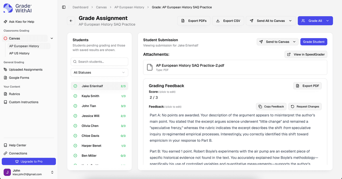 Canvas Integration for AI-Powered Grading with GradeWithAI