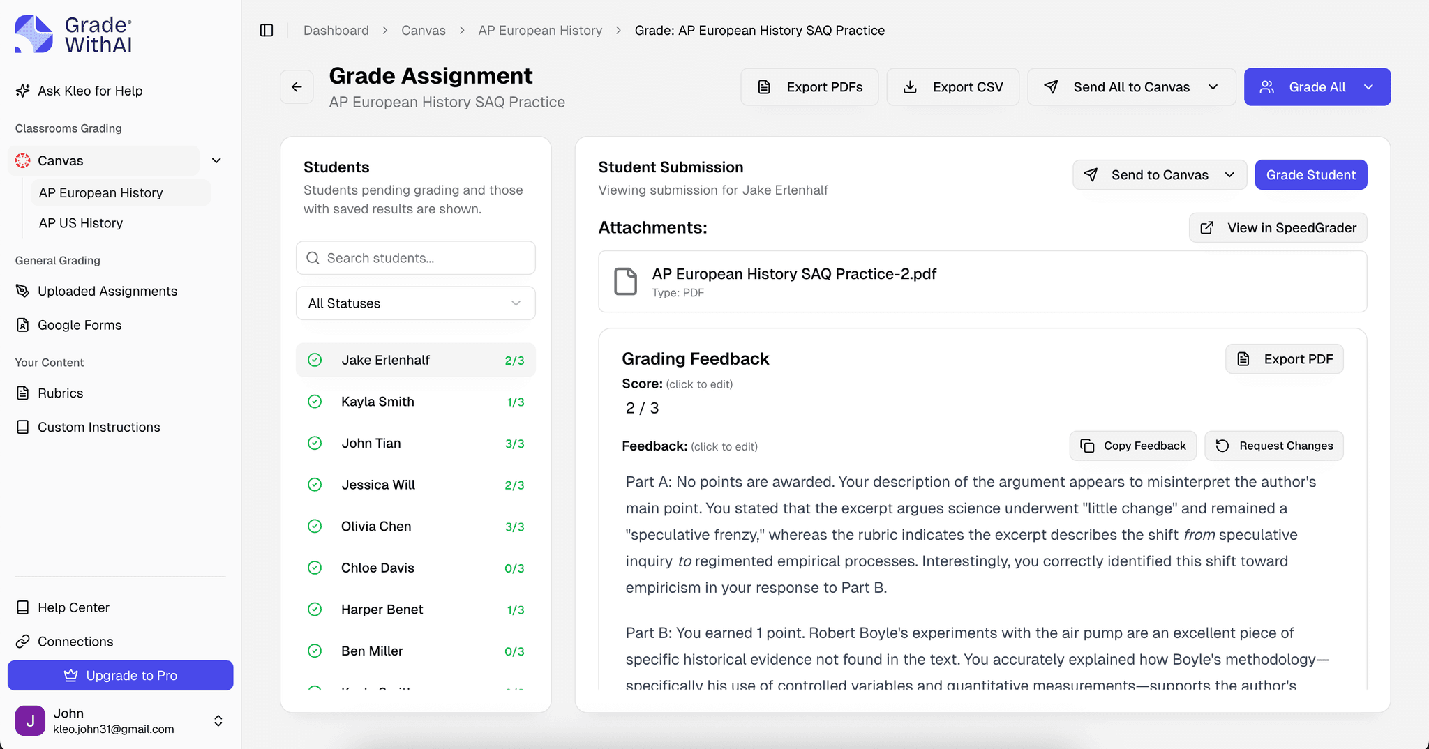 Free AI LEQ Grader (APUSH, AP World, AP Euro) | GradeWithAI